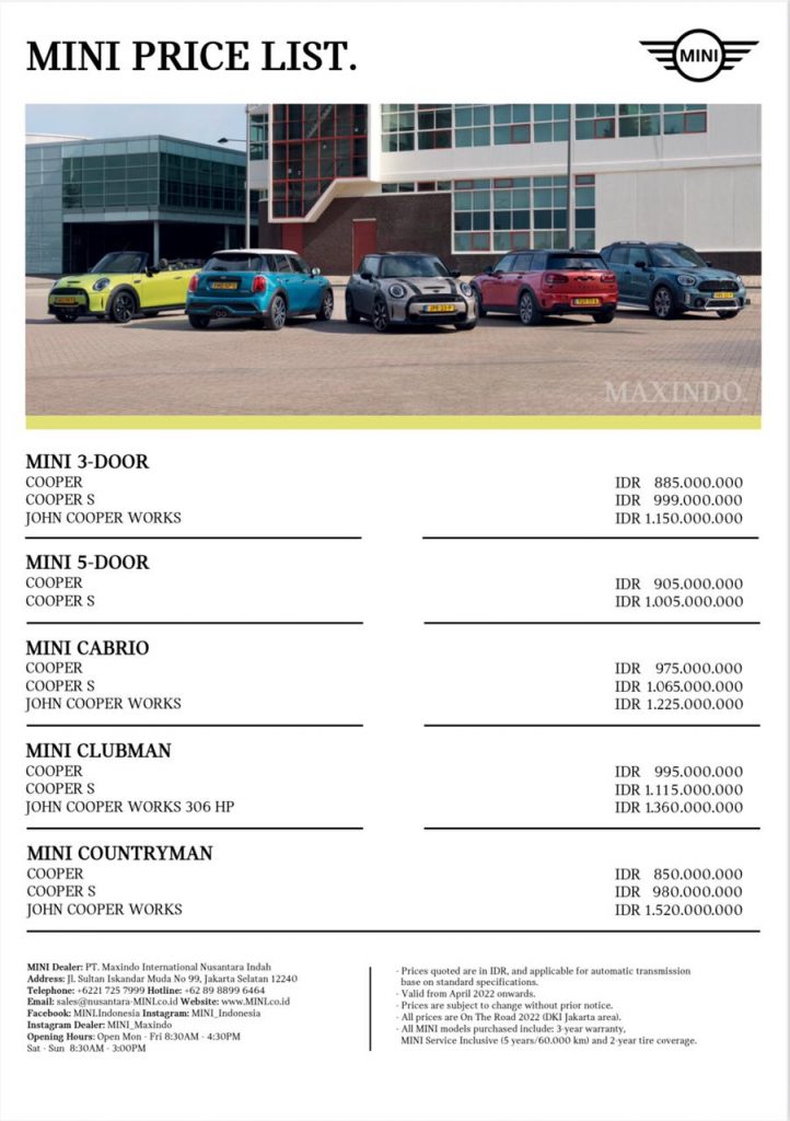PRICE LIST | MINI MAXINDO JAKARTA